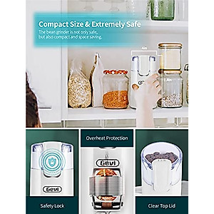 Gevi Coffee Grinder, Electric Coffee Grinder, Quiet Grinder with Staninless Steel Blade for Coffee Beans, Peanut, Beans, Spice, Nuts and More, with 2-in-1 Brush&Spoon