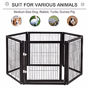 PawHut Transformable Pet Playpen 6 Freestanding Panels Gate Fireplace Christmas Tree Fence Stair Barrier Room Divider with Walk Through Door Wooden Frame Metal Mesh Black 63'' x 54.5'' x 31.5''