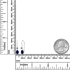 Gem Stone King 14K White Gold Blue Sapphire and Blue Tanzanite French Wire Dangle Earrings For Women (1.26 Cttw, Gemstone September Birthstone, Oval 6X4MM and Round 2.5MM)