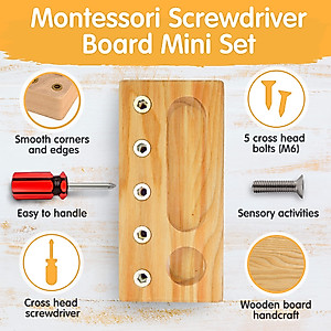 Panda Brothers Montessori Screwdriver Board Mini Set, Wooden Montessori Toys for 3 4 5 Year Old Kids and Toddlers, Learning Sensory Bin Toys Preschool Materials, Fine Motor Skills Toys
