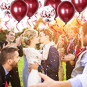 12 Inch Latex Burgundy Balloons Wine Balloons Confetti Balloons for Wedding Bridal Shower Birthday Party Anniversary Decoration & Women Party,110 Piece