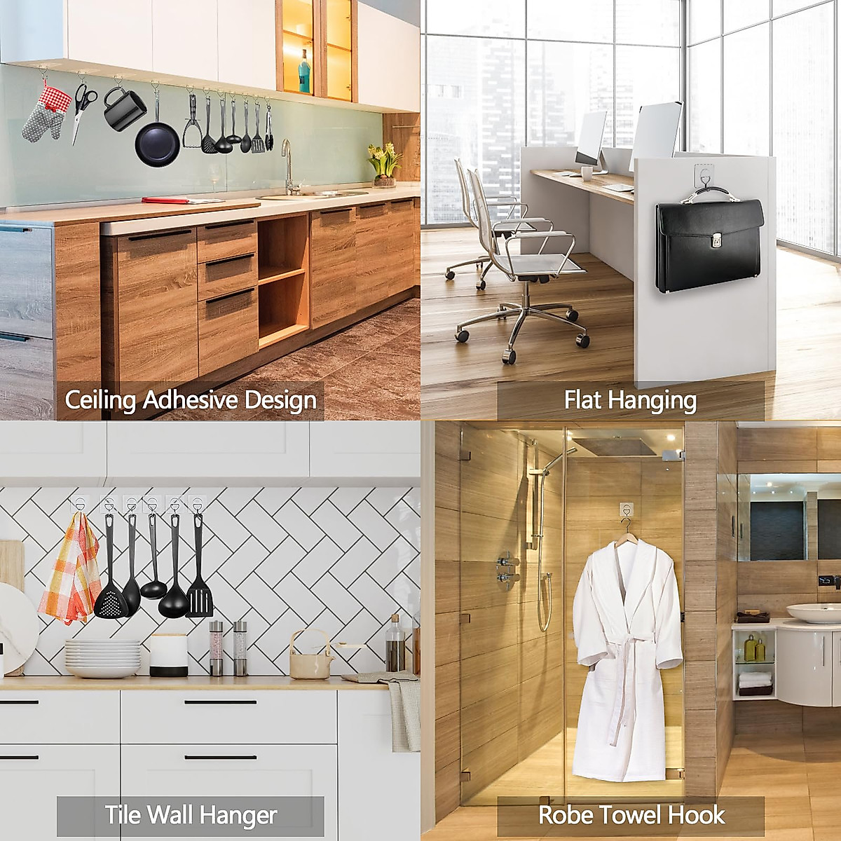 Willtok 12PCS Premium Adhesive Hooks, Stainless Steel No-Tools Adhesive Hooks for Hanging Heavy Duty, Sticky Adhesive Hook with Strong Holding for Decoration/Organization