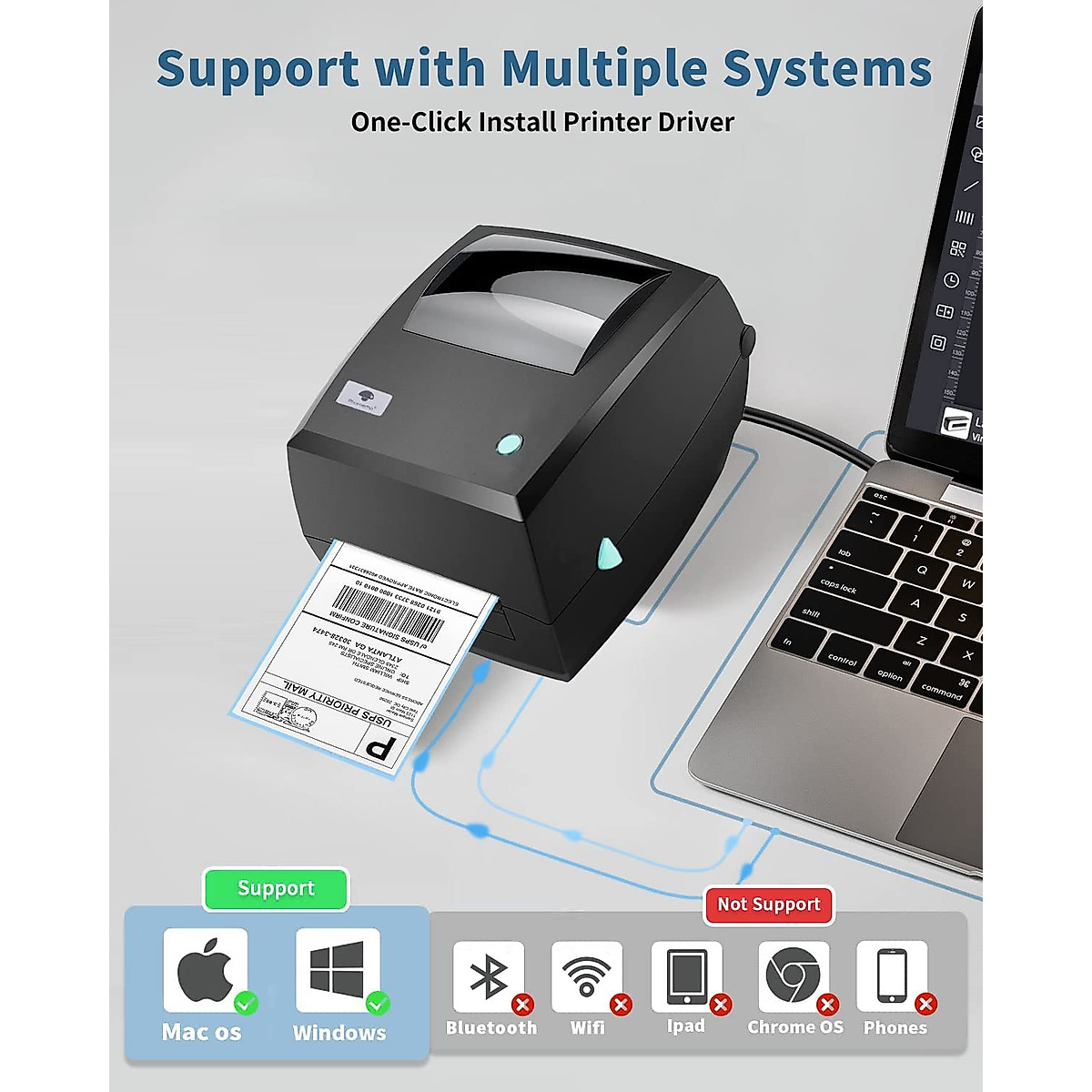 Thermal Label Printer, 4X6 Shipping Label Printer, Commercial Direct Desktop Label Printer for Shipping Packages Barcode Label Maker, Compatible with UPS, USPS, Etsy, Amazon,Shopify,Ebay