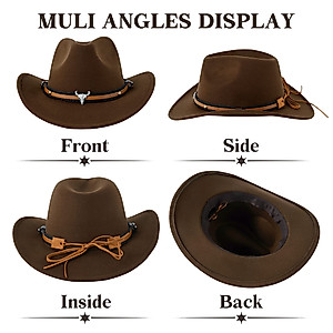 DOCILA Cowboy Hat Men Women Western Cowgirl Hats Felt Sombrero Vaquero para Hombre Country Ranching Rodeo Outfit Accessories Brown