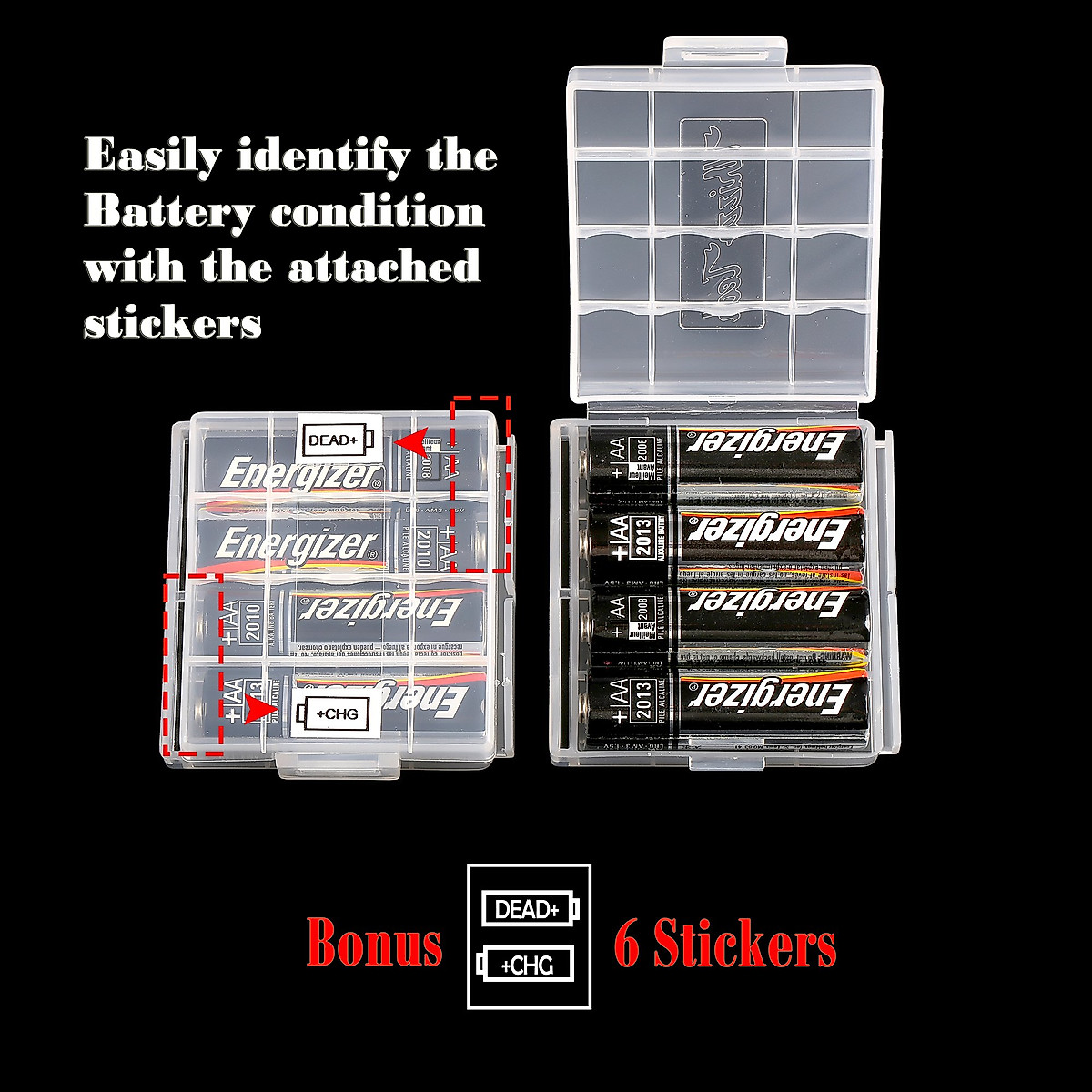 Whizzotech AA/AAA Cell Battery Storage Case/Holder with Charge Reminder Markings Clear Color (6 Pack)
