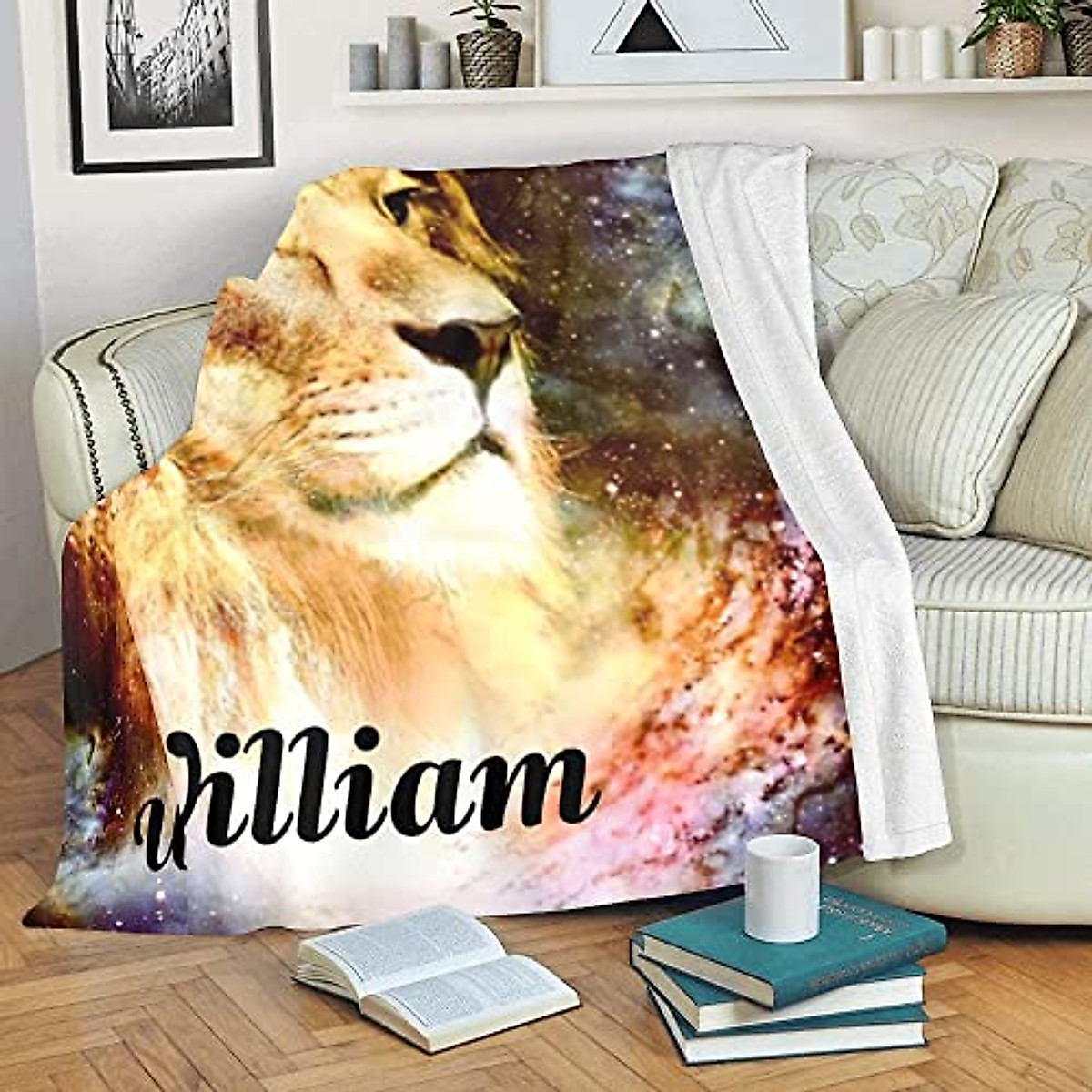 Custom Blanket with Name Text,Personalized Lion Crown Super Soft Fleece Throw Blanket for Couch Sofa Bed (50 X 60 inches)