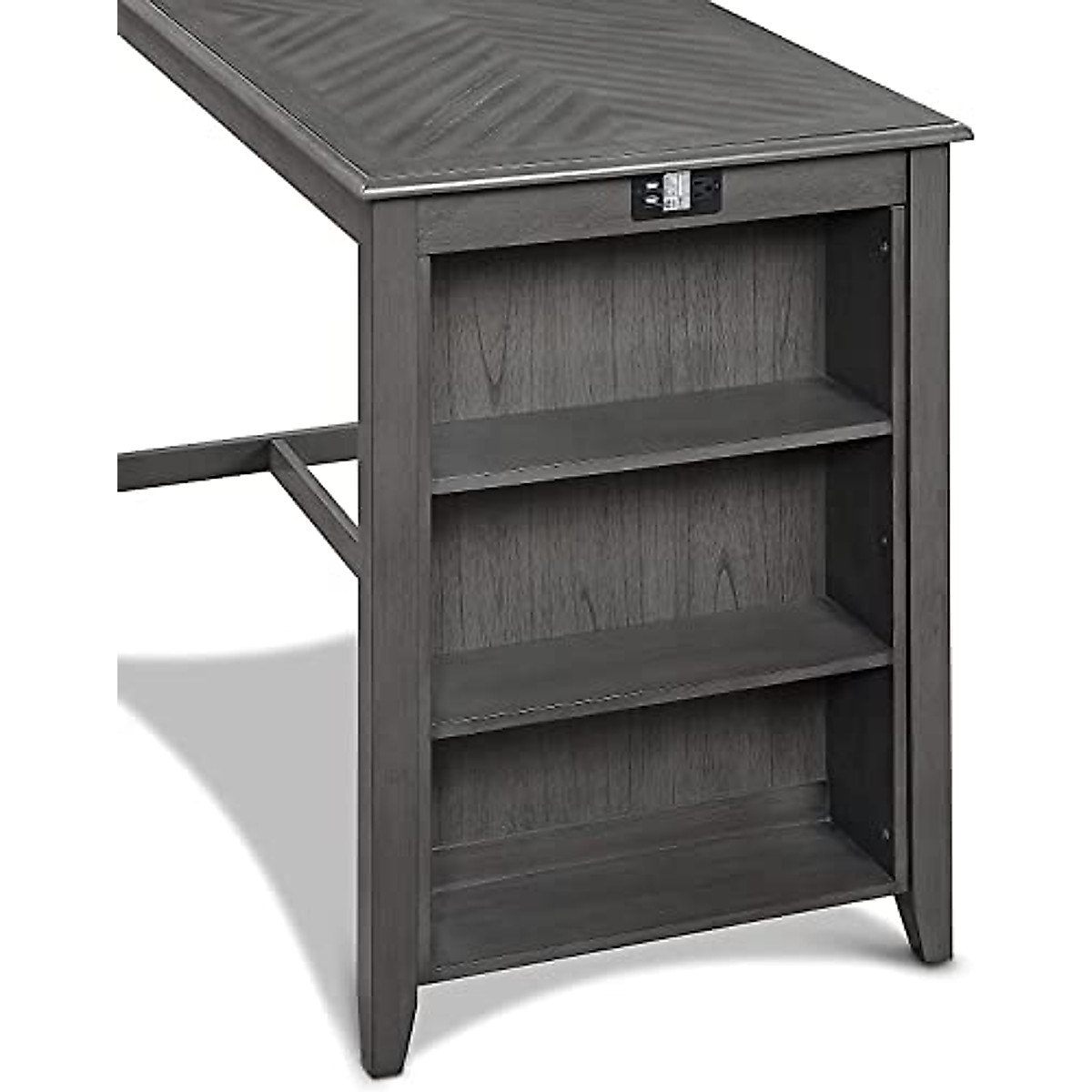 New Classic Furniture Amy Kitchen Counter Island Dining Table for 4 with Storage Shelf & USB Chargers, Contemporary Gray