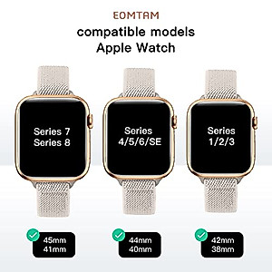 EOMTAM 6 Pack Slim Stretchy Compatible for Apple Watch Band 38mm 40mm 41mm 42mm 44mm 45mm Women,Lady Nylon Thin Elastics Wristbands Solo Loop Straps for iWatch Series 8 7 6 SE 5 4 3(38,C1)