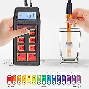 Water Tester, Accurate Measurement Automatic Calibration PH Tester Backlight 4 Digit Wide Application for Laboratory (PH ORP Electrode)