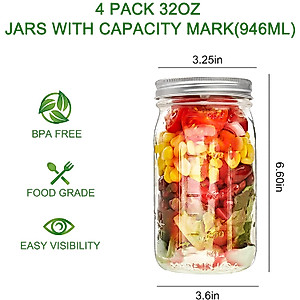 ball mason 4 Ball Mason Jar - 32 oz. Clear glass jars with wide mouth lips, with 4 lip colors and Lyeusa cleaning brush Clear glass container