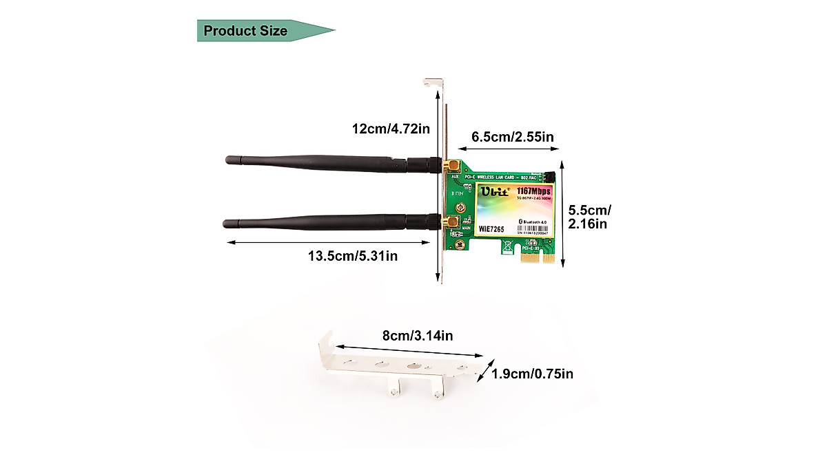 Ubit AC7265 WiFi Card - 1200Mbps Dual Band Adapter