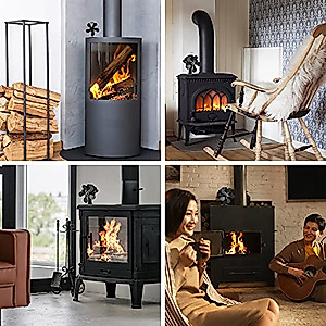 LerkeHony Wood Stove Fan Heat Powered, Fireplace Fan with Thermometer, Circulating Warm Air Saving Fuel Efficiently, for Wood/Log Burner/Fireplace, 5-Blade