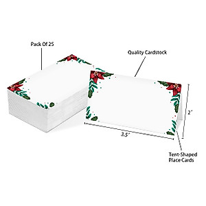 Table Place Card, Christmas Themed Tent Style Cards, Pack of 25 Half-Fold Reception Place Card, Perfect for Christmas Party, Wedding, Bridal & Baby Shower, Birthday, Banquet and Special Events A15