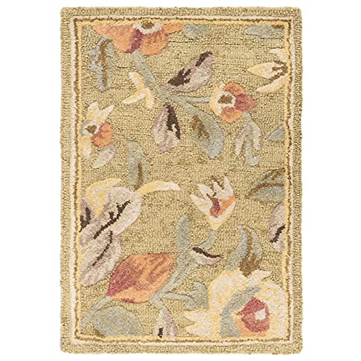 SAFAVIEH Blossom Collection 2' x 3' Green/Multi BLM785A Handmade Floral Premium Wool Accent Rug