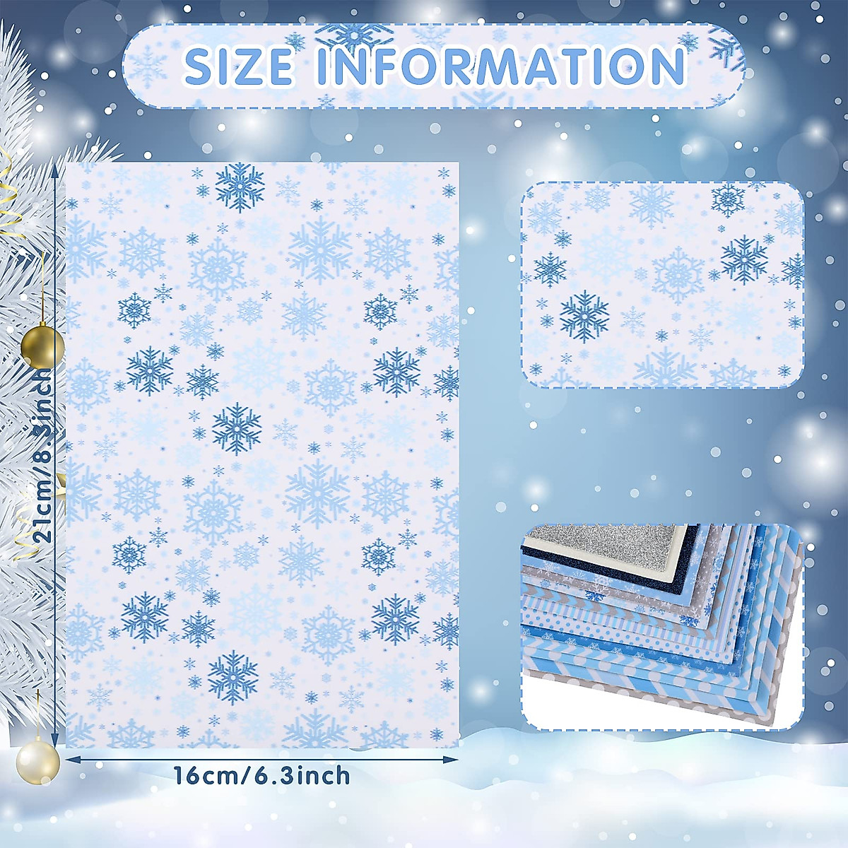 14 Pieces Christmas Winter Leather Sheets Glitter Faux Leather Fabric Snowflake Snowman Printed Leather Fabric for Bow Earring Making DIY Craft, 8.3 x 6.3 Inch (Multiple Style)