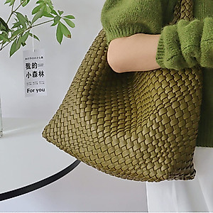 Doxwater Women Vegan Leather Hand Woven Tote Handbag Large Capacity Shoulder Top-handle Bag All-Match Underarm Bag with Purse