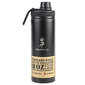 Aquapelli Vacuum Insulated Water Bottle, 18 Ounces, Midnight Black