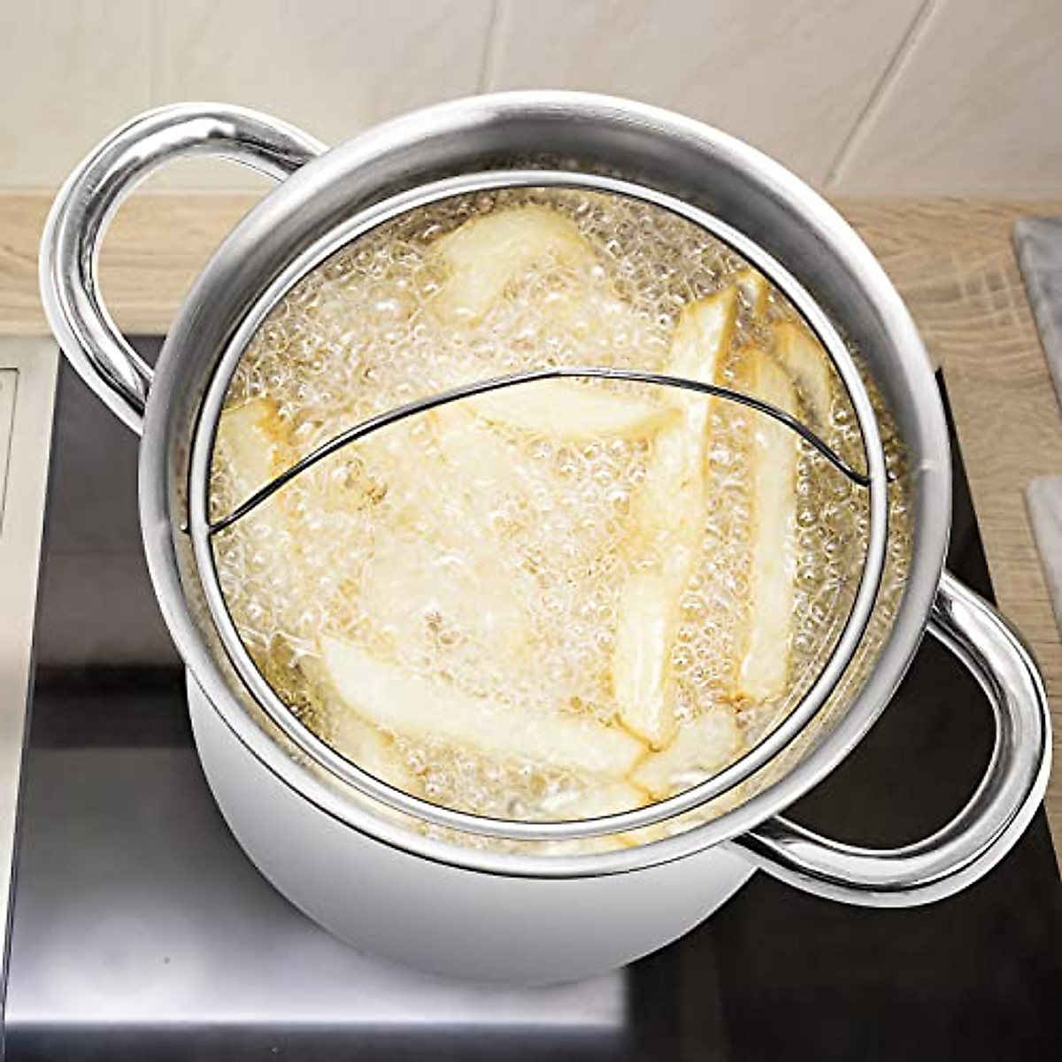 AVLA Asparagus Pot, 4 Quart Stainless Steel Steamer Cooker, Vegetable Asparagus Cooker with Removable Basket and Lid for Pasta, Spaghetti, Boiled Eggs, Shrimp, Oil Deep Fry Pan for French Fries