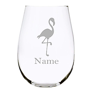 Flamingo with name 17 oz. stemless wine glass