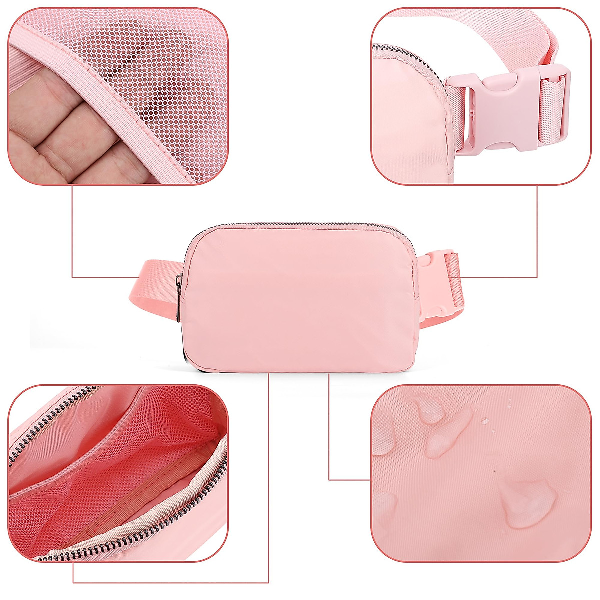 ZPN Mini Fanny Pack Pink Belt Bag for Women and Men, Fashionable Waterproof Waist Pack with Adjustable Strap for Traveling, Hiking, Jogging, Cycling