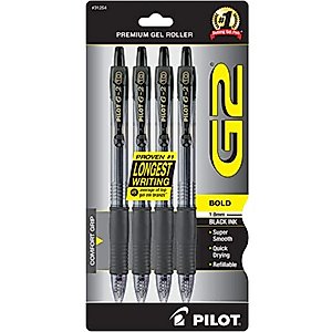 PILOT G2 Premium Refillable & Retractable Rolling Ball Gel Pens, Bold Point, Black Ink, 4-Pack (31254)