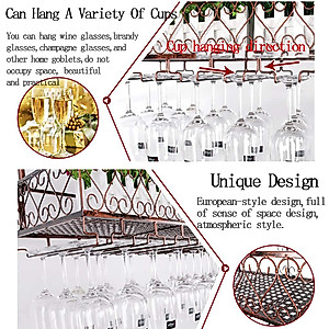 LAJUU Wine Racks,Wine Bottle Holder Metal Wrought Iron,Wine Glass Rack Hanging Under Shelf Height Adjustment,Stemware Rack Holder for Bars Restaurants Kitchens/Brown/60 * 25Cm