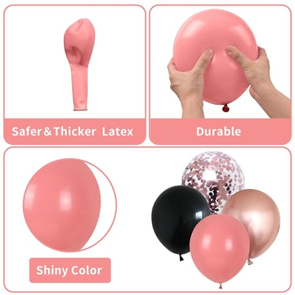 Dusty Pink and Black Balloon Arch Kit, 112 PCS Pink Rose Gold and Black Balloons Garland with Rrose Gold Confetti Metallic Rose Gold Balloons, Retro Pink Balloons for Bachelorette Princess Party Deco