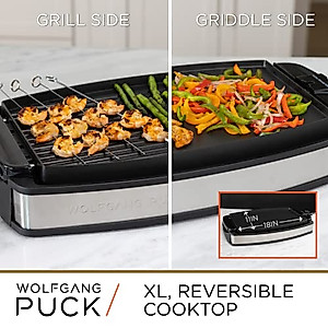 Wolfgang Puck XL Reversible Grill Griddle, Oversized Removable Cooking Plate, Nonstick Coating, Dishwasher Safe, Heats Up to 400ºF, Stay Cool Handles