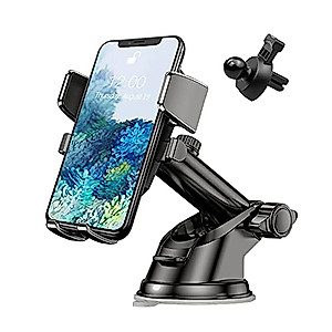 Phone Holder for Car, 360°Rotatable Car Phone Mount for Windshield Dashboard Air Vent, Universal for All Cell Phone and More Devices with Suction Cup and Clip