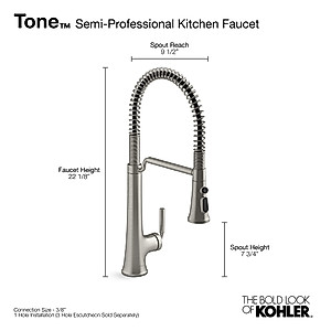 KOHLER 23765-BMB Tone Semi Professional Kitchen Faucet, Matte Black Moderne Brass