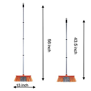 Broom Indoor Outdoor Angle Broom Household Heavy Duty Broom with Long Handle 56" for Floor Cleaning Great for Home Kitchen Garage Patio Garden Pet Hair