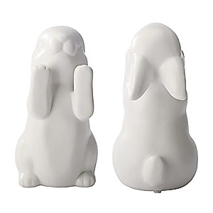 BestAlice 2 Pcs Rabbit Bookends, Bunny Book Ends for Shelves, Ceramic Animal Figurine Book Ends Stands Shelves Organizer, Heavy Duty Bookends to Hold Books, White Rabbit Home Decor