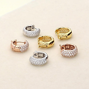 BERRICLE Sterling Silver Cubic Zirconia CZ Small Fashion Hoop Huggie Earrings for Women, Yellow Gold Flashed 0.5"