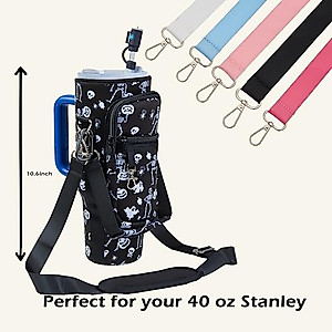 ZOYEPIN Halloween Water Bottle Carrier Bag with Pouch, Durable Stanley Carrier for Stanley 40 oz Tumbler with Handle, with Extra One Blind Box Straw Cover, Stanley Cup Accessories for Travelling