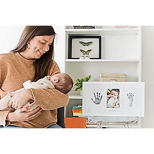 Pearhead Babyprints Wall Mount Frame, Handprint and Footprint Making Kit with Clean-Touch Ink Pad, Gender-Neutral Baby Keepsake Picture Frame, White