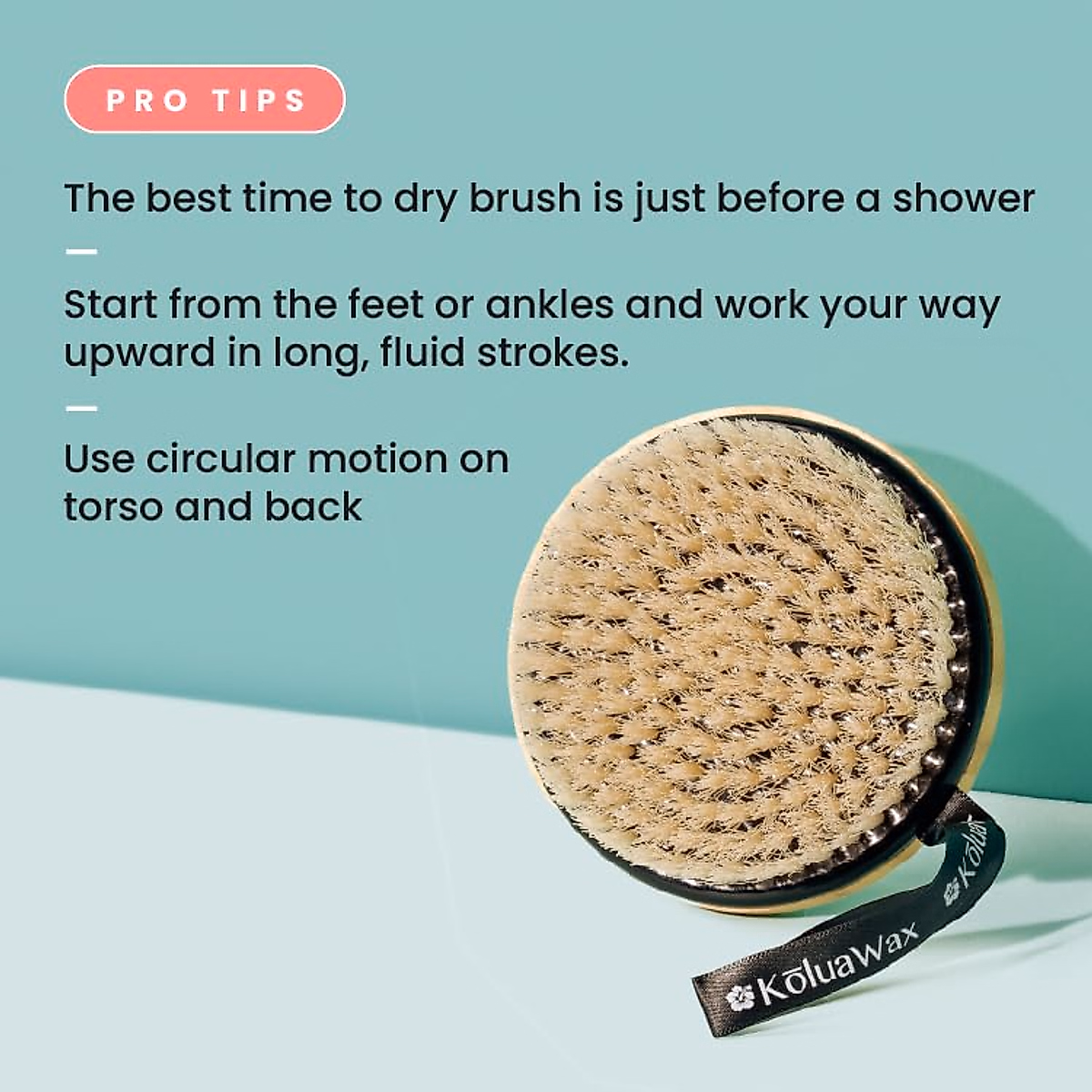 KoluaWax Exfoliating Brush, Body Scrubber for wet or dry brushing, Waxing Prep for Skin and Ingrown Hair, Soft Bristle for Scrubbing, Lymphatic Drainage and Blood Circulation Improvement