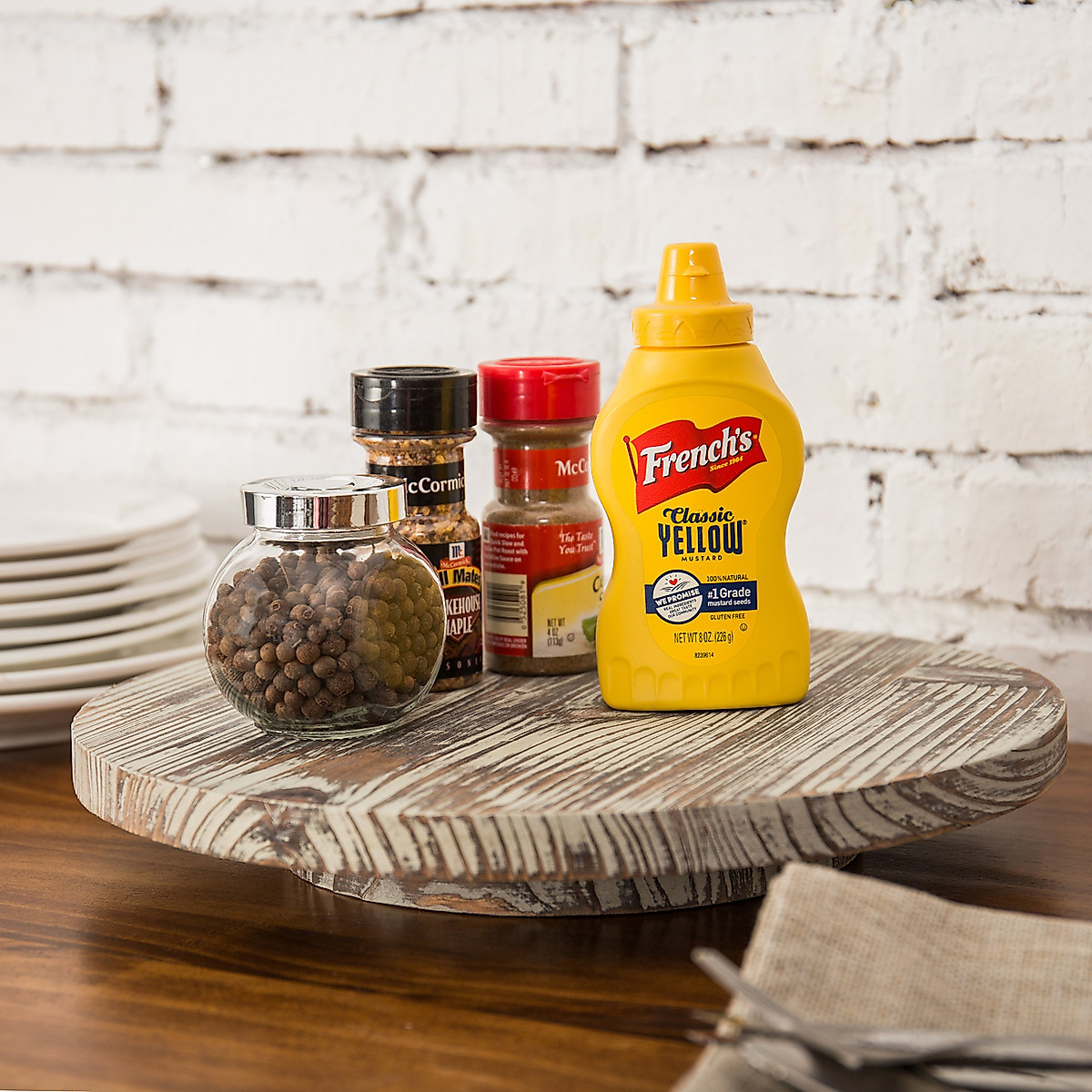 MyGift 13 Inch Torched Wood Lazy Susan Turntable Rotating Tray Condiment Serving Tray, 360 Degree Spinning Spice Rack Organizer