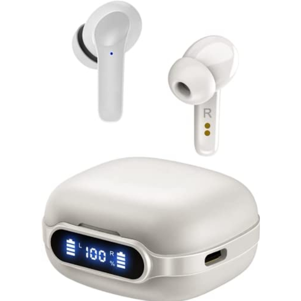 Wireless Earbuds, Bluetooth Ear Buds HiFi Stereo Sound Deep Bass Headphones with LED Charging Case for Nokia G100 Touch Control, Noise Cancelling Mic, IPX7 Waterproof Earphones