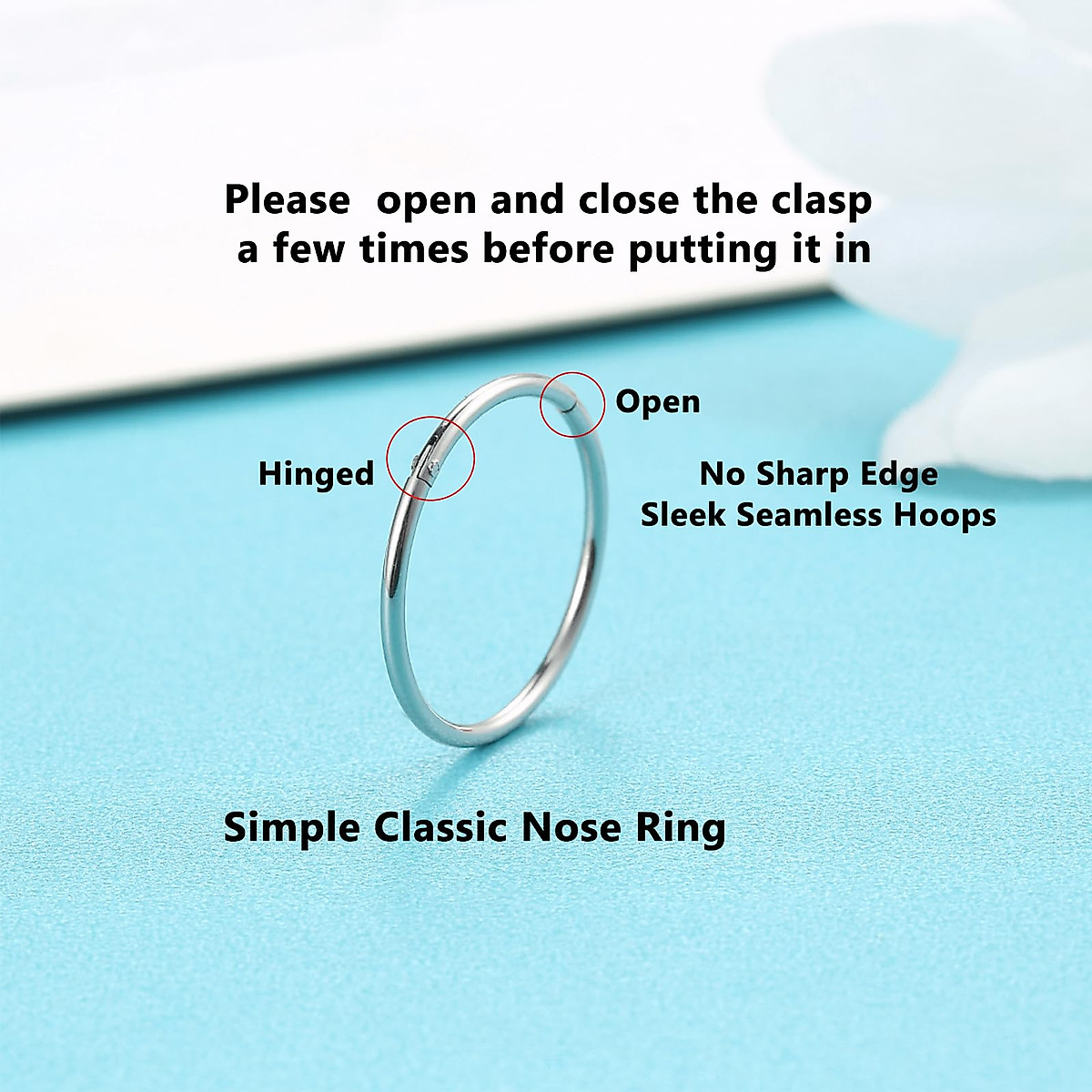 6Pcs 20g Nose Rings for Women Men 316L Surgical Steel Hinged Earring Hoops Rook Helix Cartilage Daith Tragus Earrings 6 mm 8mm 10mm Set