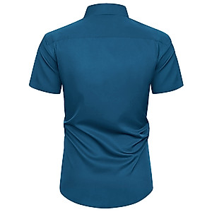 Alimens & Gentle Mens Short Sleeve Dress Shirts Casual Button Down Shirt Short Sleeve Button Up Shirt Azure Blue Large