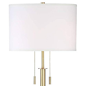 Possini Euro Design Encino Modern Glam Luxe Floor Lamp Standing 60" Tall Antique Brass Gold Metal Tripod Base Off-White Fabric Drum Shade Decor for Living Room Reading House Family Bedroom Home