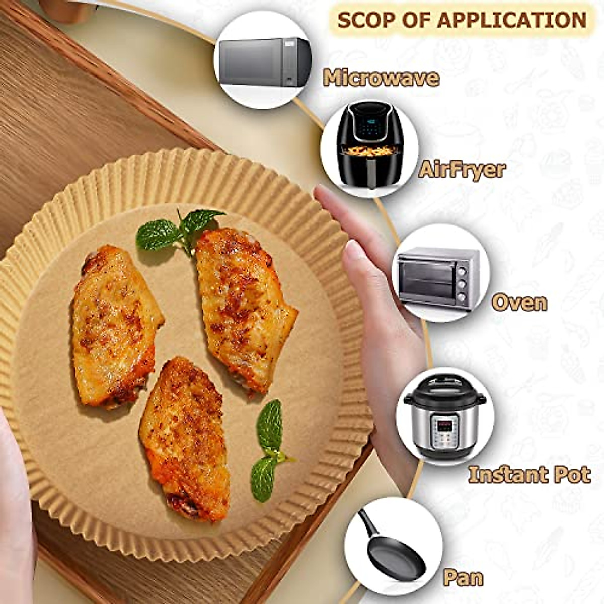 RoyalWare Air Fryer Liners 100 Pc Disposable Paper Liner – 7.9 Inch Non-Stick Round Parchment Paper – Oil Proof Heat Resistant Air Fryer/Baking Paper