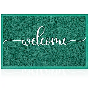 AAZZKANG Green Door Mat Outdoor Welcome Mat with Non Slip Rubber Backing Easy to Clean Entry Doormat for Indoor High Traffic Areas Front Door