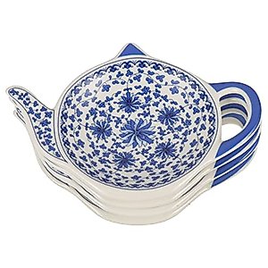 Soy Sauce Dish 4 Pcs Teapot Shaped Tea Bag Holder Ceramic Tea Bag Saucer Teabag Coaster Snack Dish Seasoning Dish for Home Kitchen Sauce Dessert Rest Spoon Blue Tea Plates