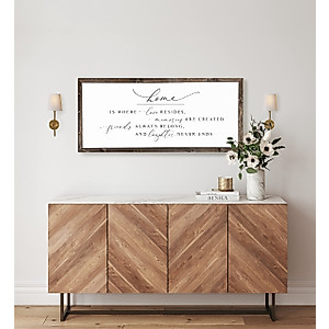Home Is Where Love Resides, BEST SELLER, Farmhouse Love Signs, Living Room Sign, Farmhouse Love Signs For Home Decor, Sign for Wall Decor, Rustic Wall Decor, Wall Art (40x18 Walnut)