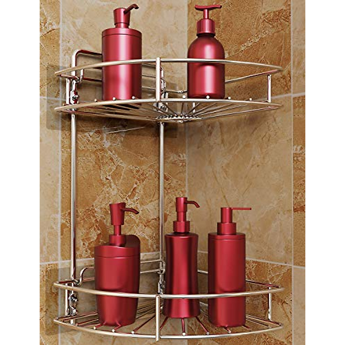 Vdomus 2 Tier Corner Shower Caddy Stainless Steel Wall Mounted Shower Caddy Corner, Shower shelf for Inside Shower, Drill-Free Install with Adhesives or Screws, Silver