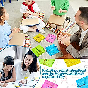12 Pcs Double Sided Geoboard Mathematical Geoboards with Rubber Bands Math Manipulatives Toy for Geometry, 6.9 x 6.3 Inches