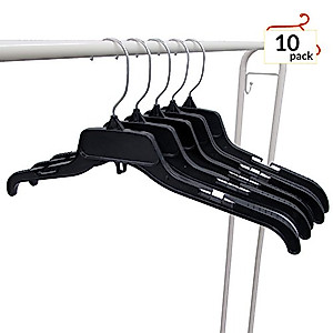 Hanger Central Recycled Black Heavy Duty Plastic Top Hangers with Polished Metal Swivel Hooks Shirt Hangers, 17 Inch, Black, 10 Pack
