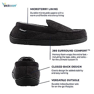 Isotoner Mens Diamond Corduroy Indoor/Outdoor Slipper With Memory Foam Moccasin, Black, 13-14 US