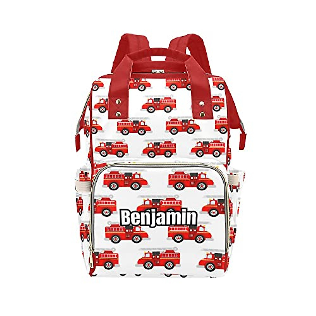 Cartoon Firetruck Pattern Personalized Diaper Bag Backpack Custom with Name Unisex Nursing Large Capacity Mommy Backpack